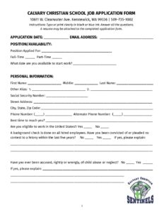 CCS Job Application - Calvary Christian School